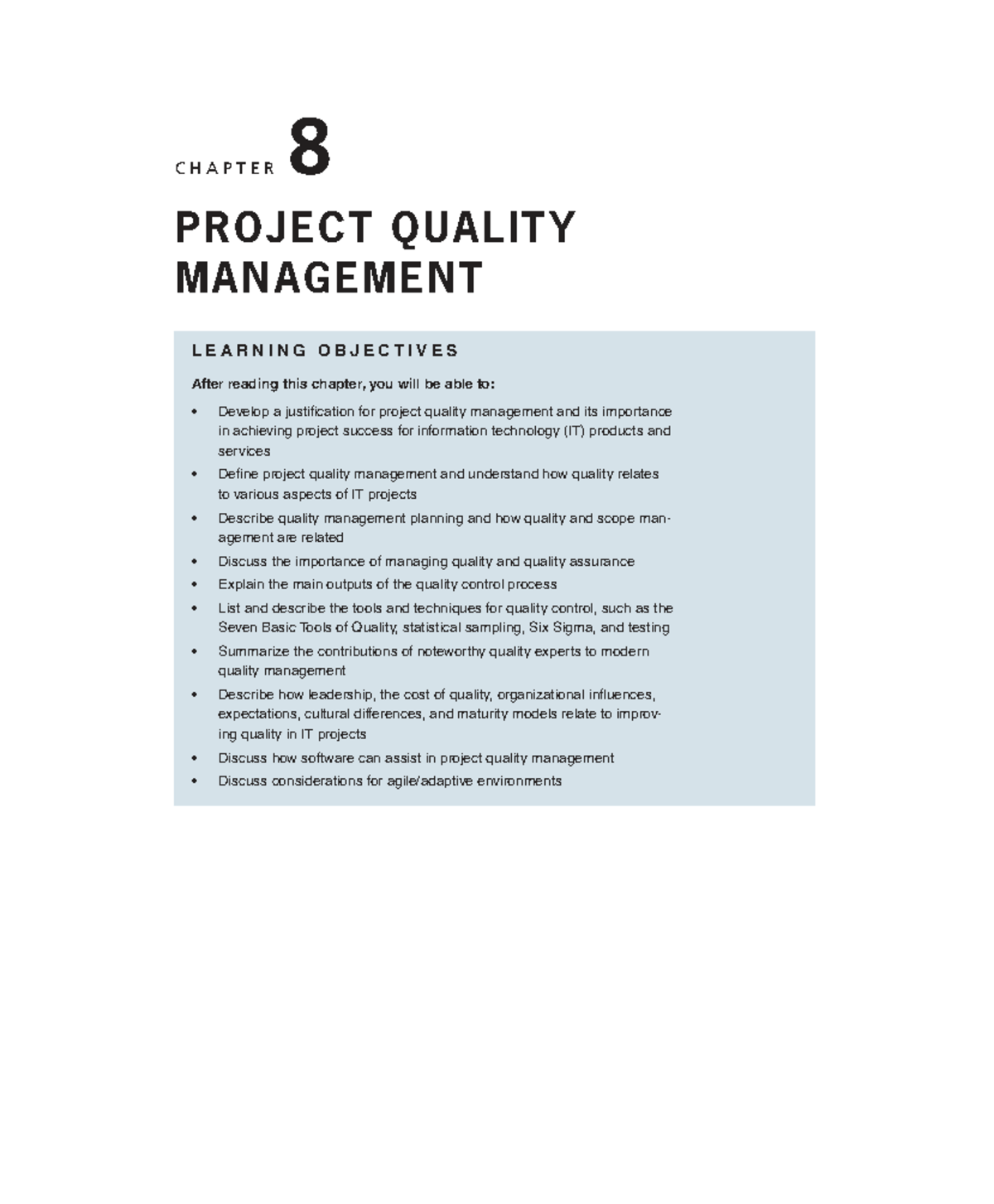 Chapter 8: Project Quality Management in IT - Key Concepts and Tools ...