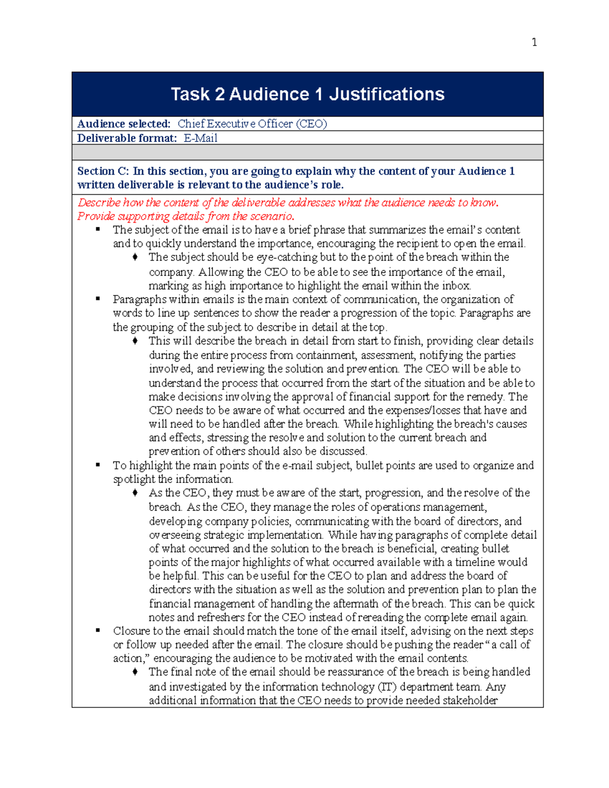 C948 - Task 2 Audience 1 Justifications Scenario 1 - Task 2 Audience 1 Justifications Audience ...