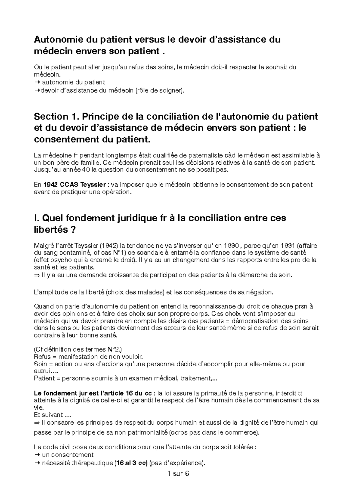 Refus de soin et autonomie du patient en droit français - Studocu