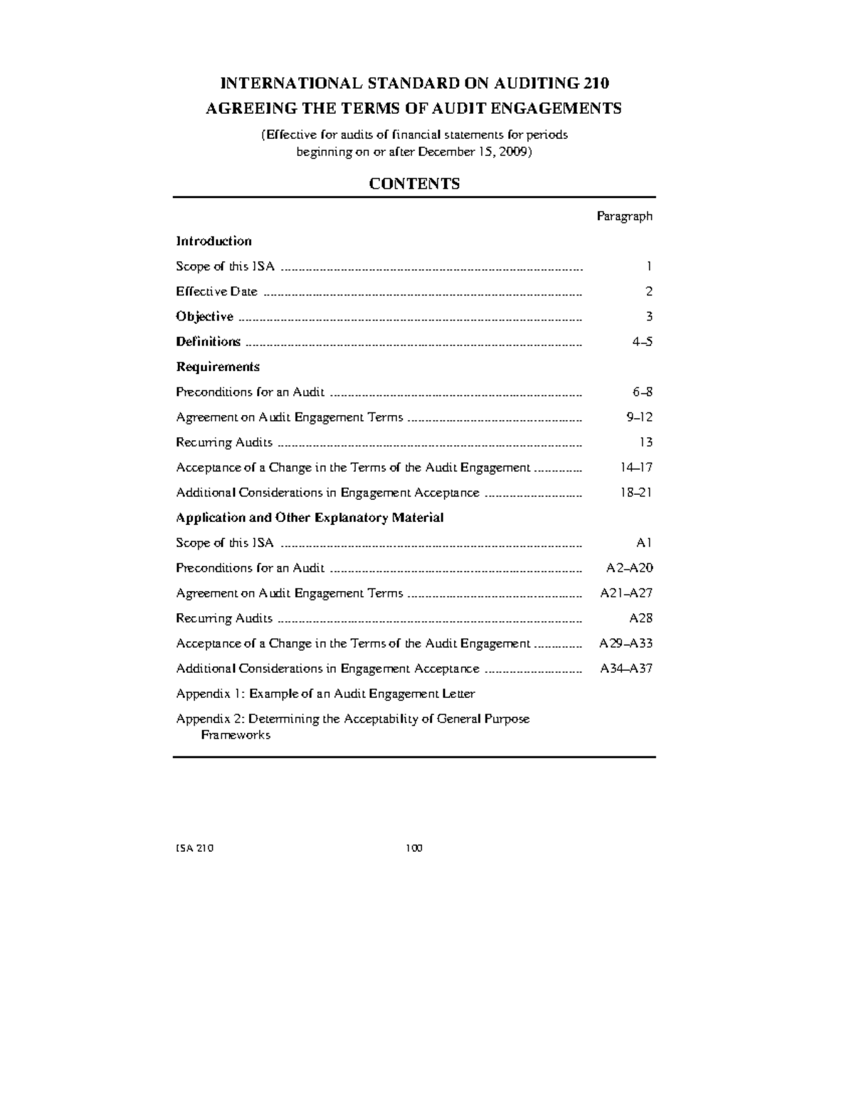 ISA 210: Agreed Terms of Audit Engagements - Summary and Key Points ...