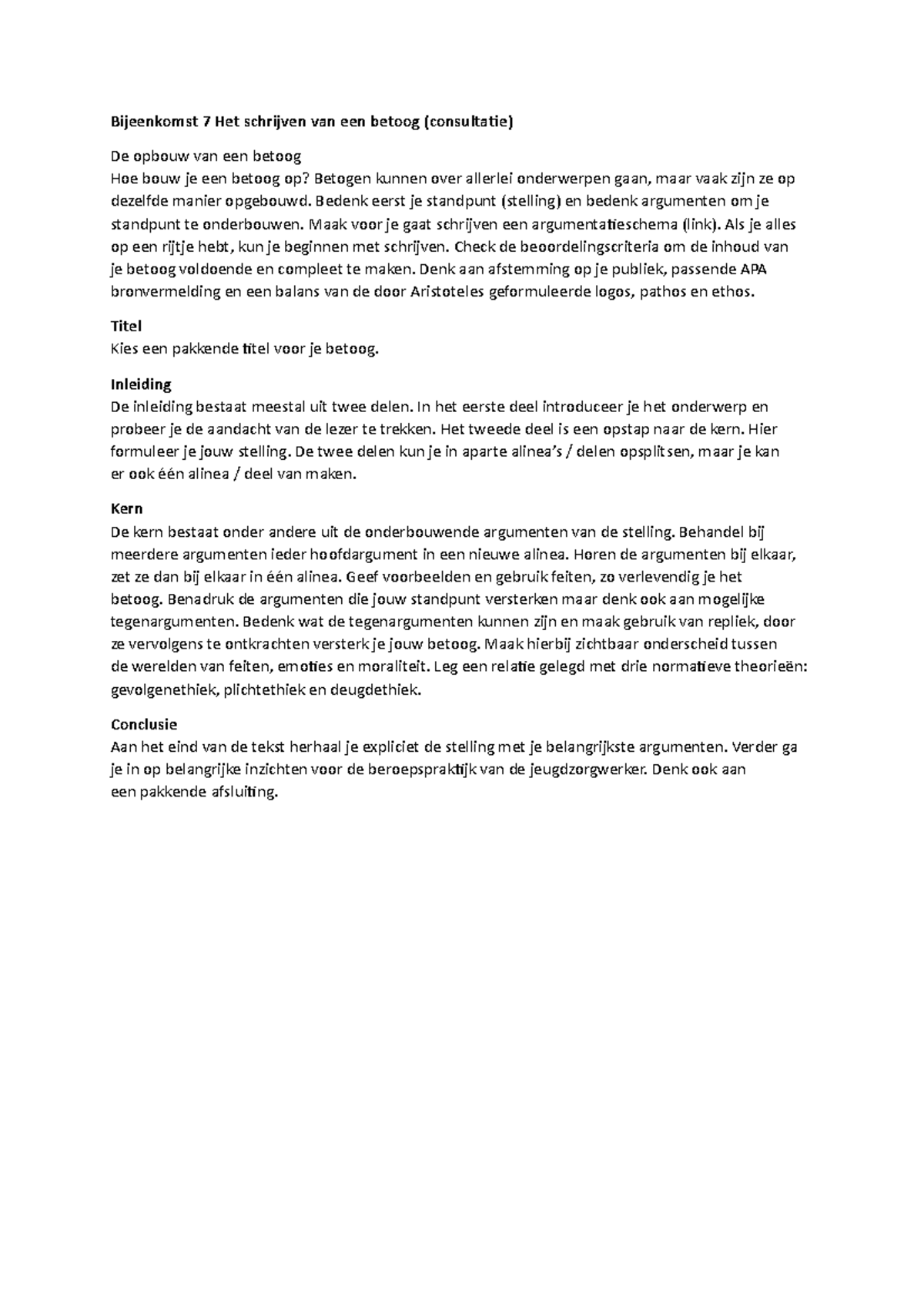 Bijeenkomst 7: Structuur en Schrijfproces van een Betoog in de ...