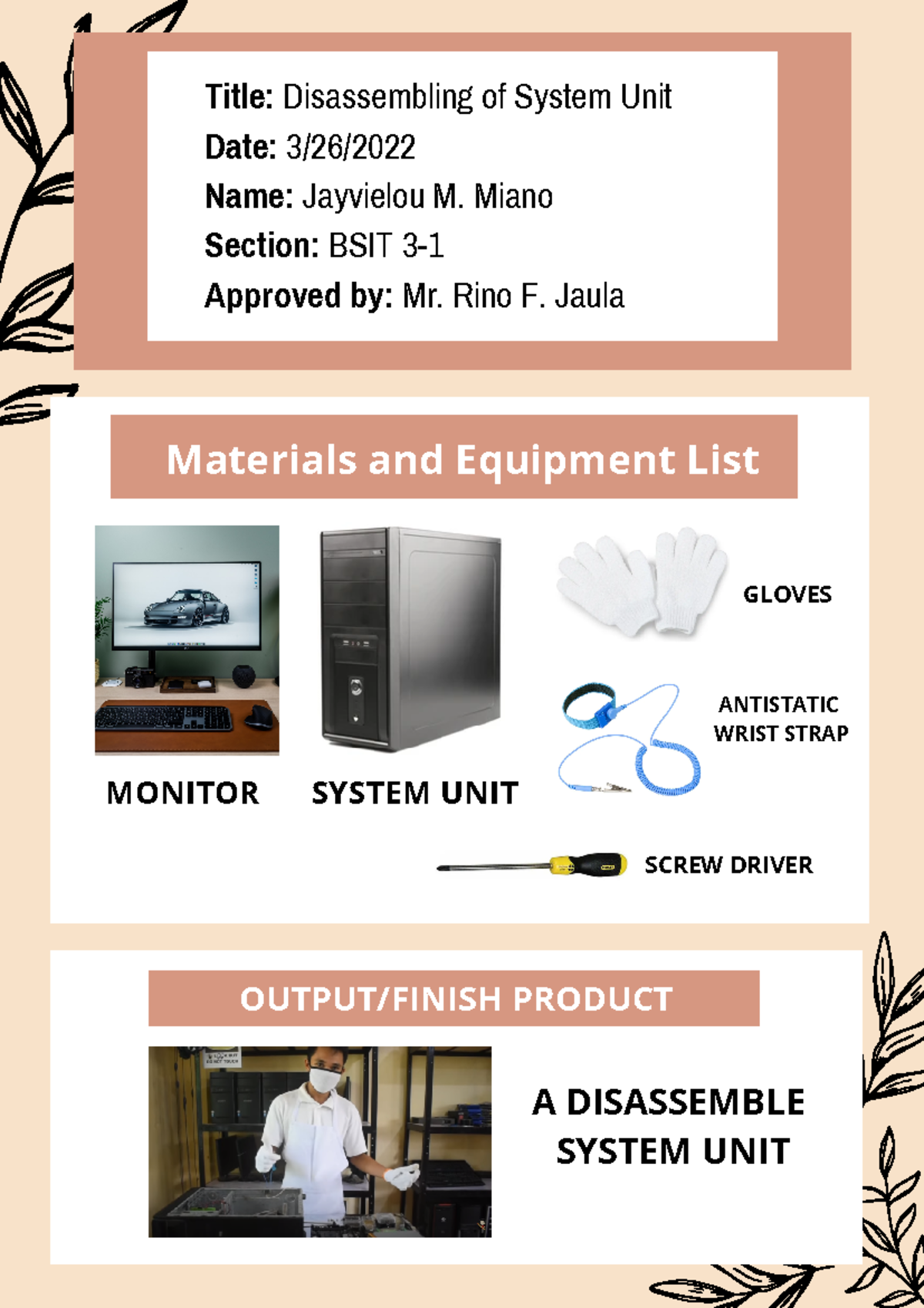 BSIT 3- Disassembling and Assembling a System Unit Guide - Studocu