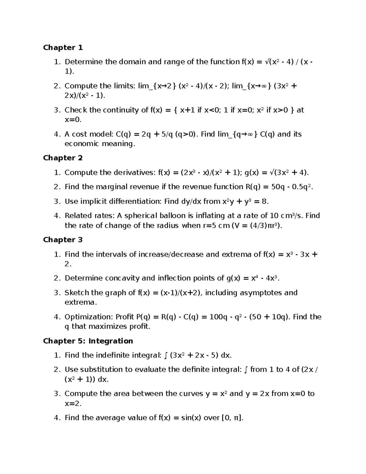 Calculus 101: Chapter 1-5 Study Guide and Key Concepts - Studocu