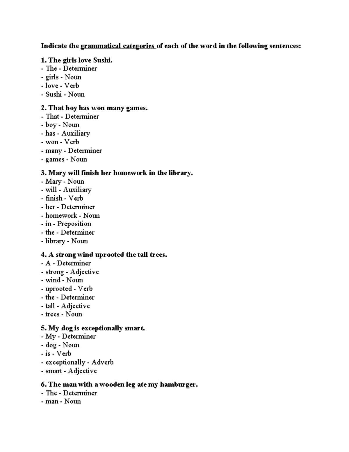 Syntax Assignment 1: Grammatical Categories of Words in Sentences - Studocu