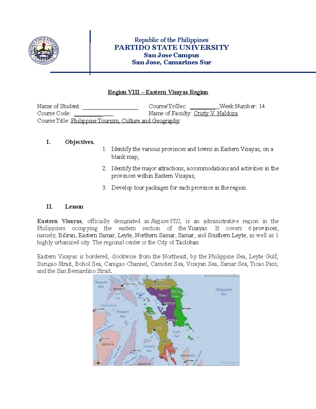 Eastern Visayas THC 7: Overview of Philippine Tourism & Culture - Studocu