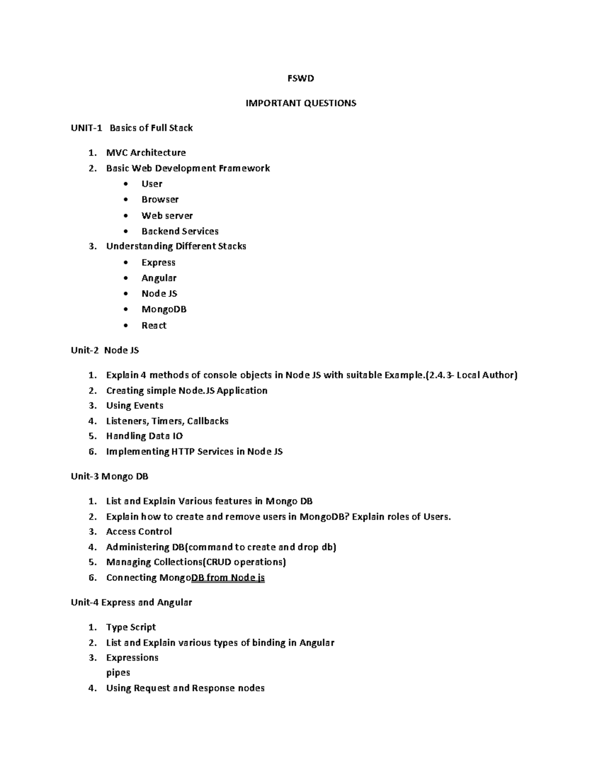 FSWD Important Questions for Full Stack Development Basics and Tools ...
