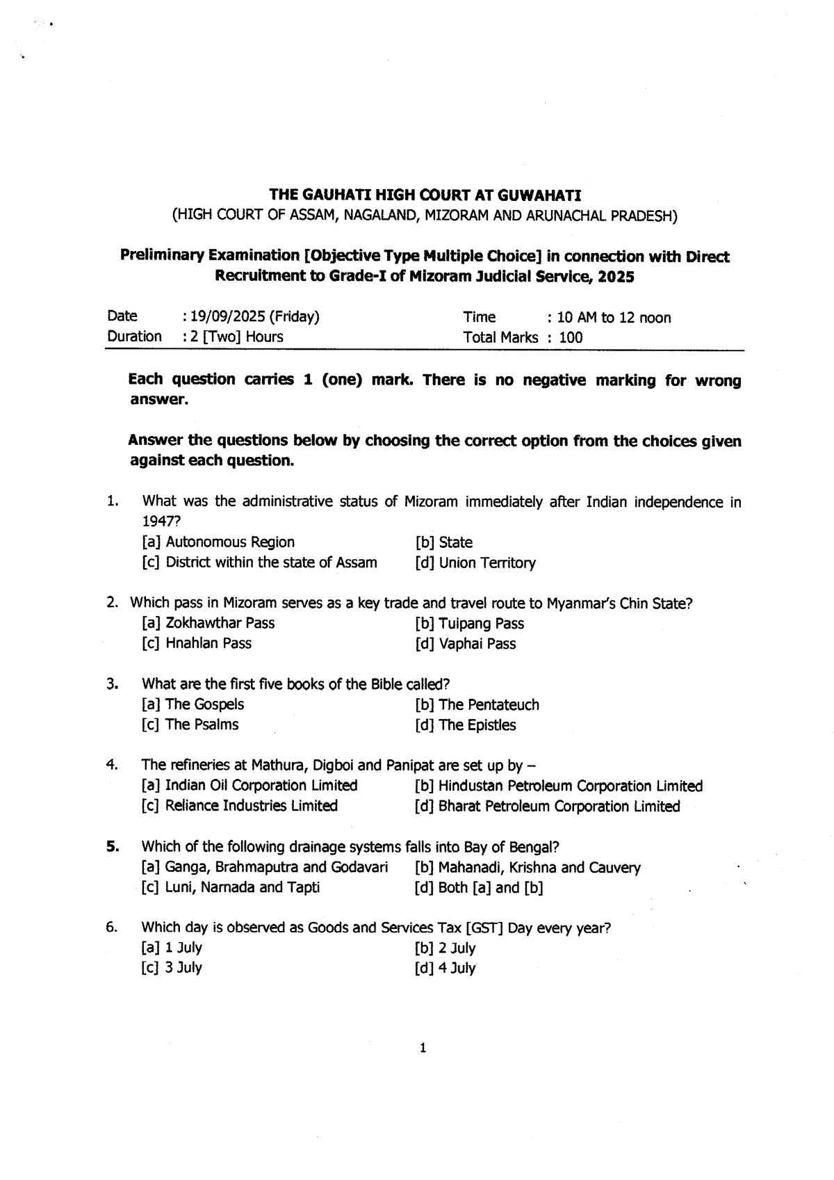 MIZO 2025 Preliminary Exam: Multiple Choice Questions Guide - Studocu