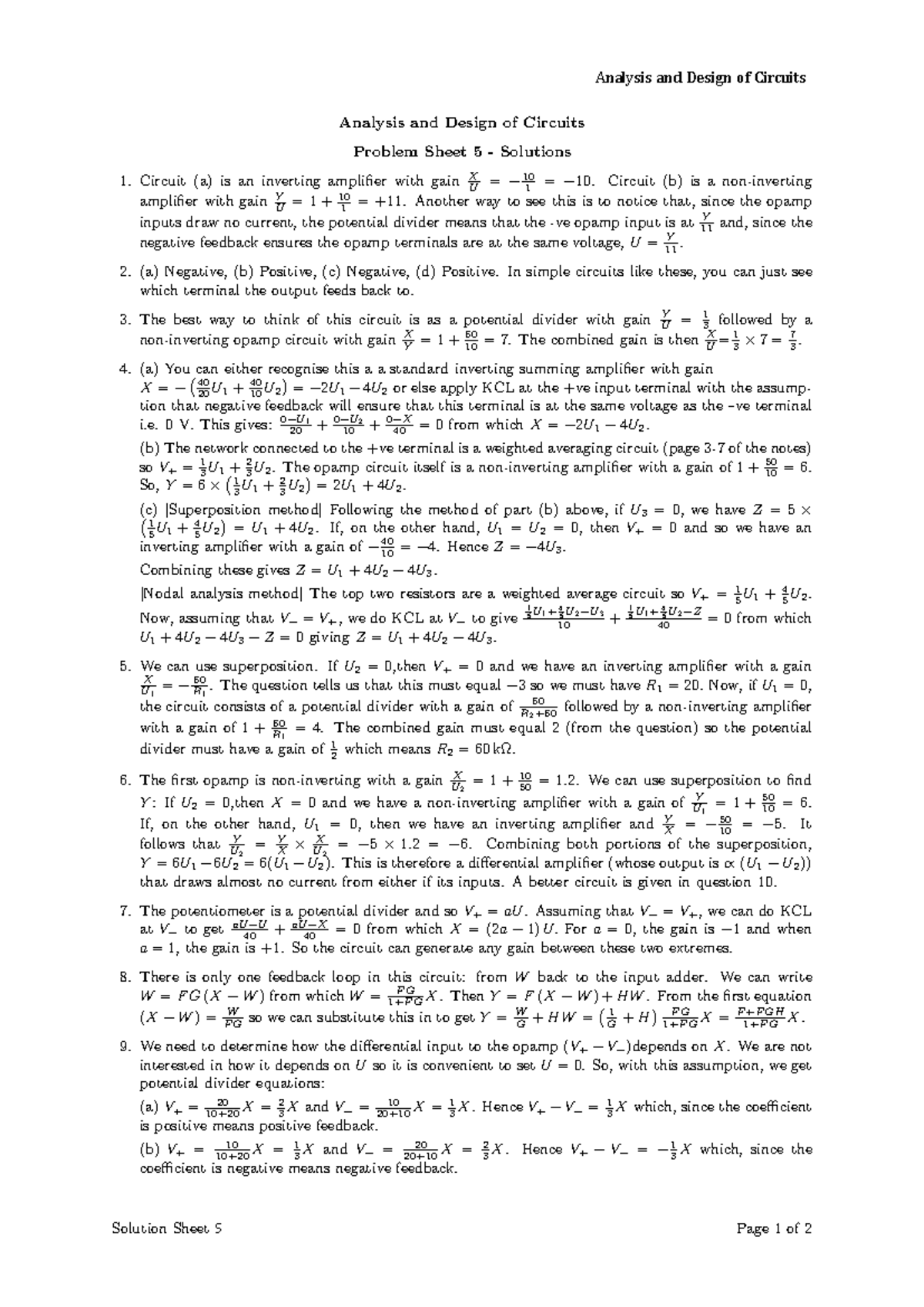 Problem sheet 5 solutions - Analysis and Design of Circuits Analysis and Design of Circuits ...