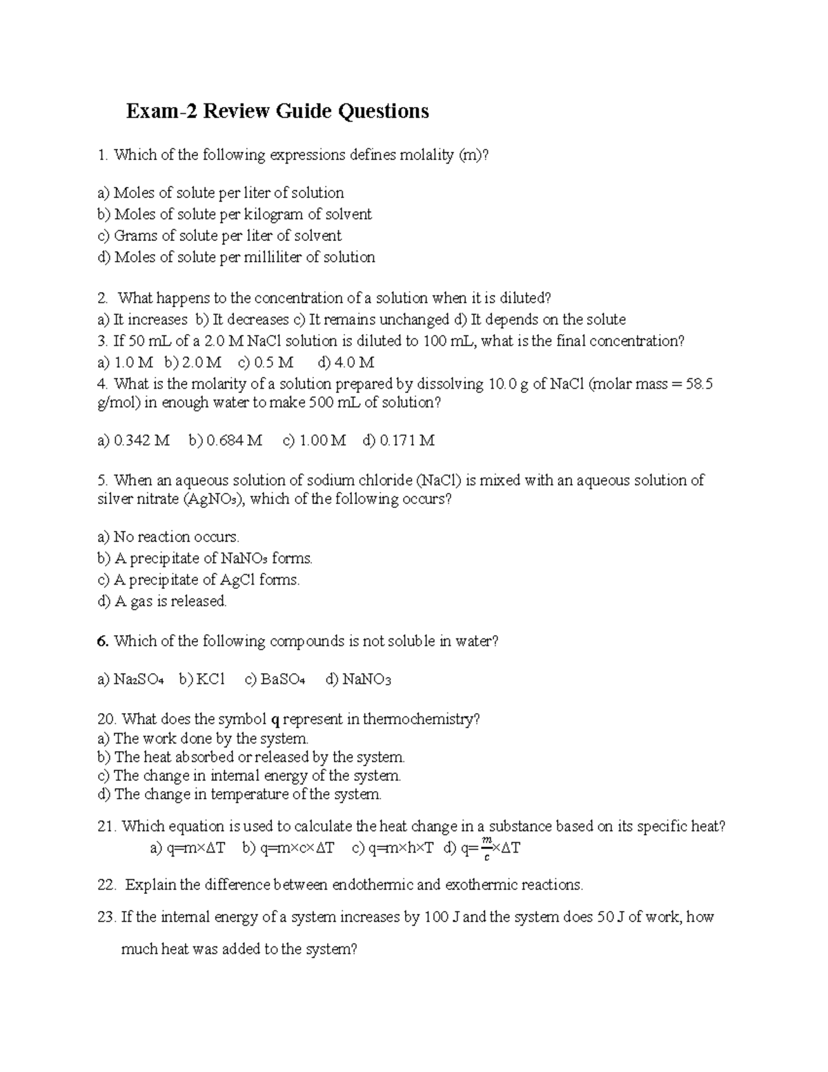 Chemistry Exam-2 Review Guide Questions - Studocu