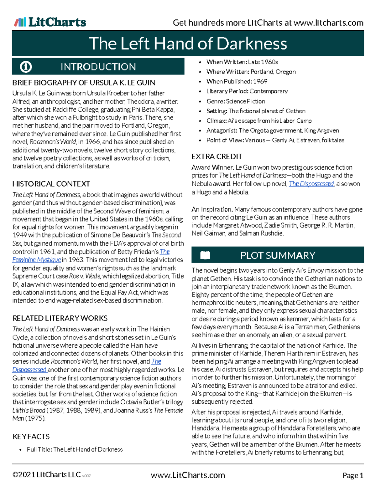 The Left Hand of Darkness: A Comprehensive Lit Chart Analysis - Studocu