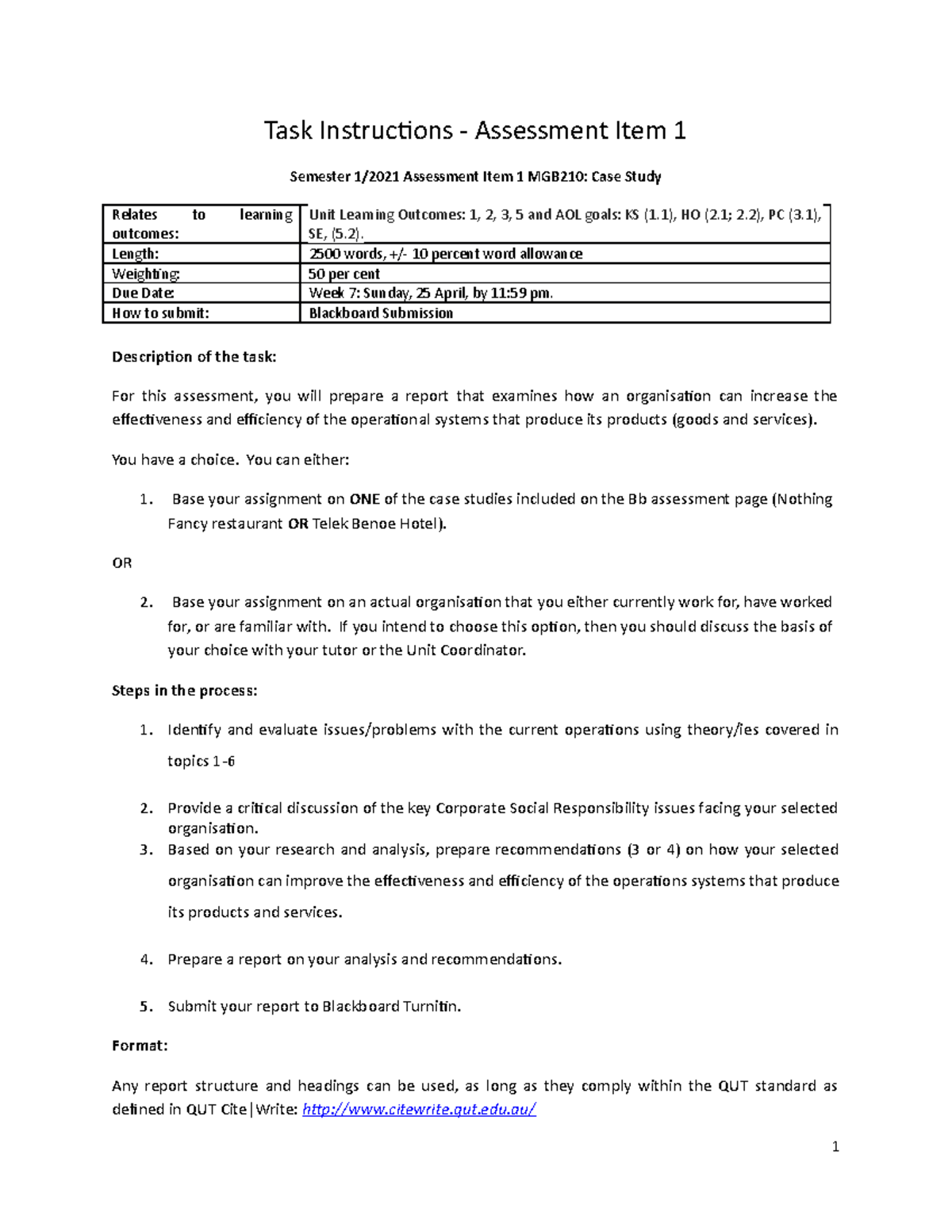 Assessment 1 - Task instructions S1 2021 case study - Task Instructions ...