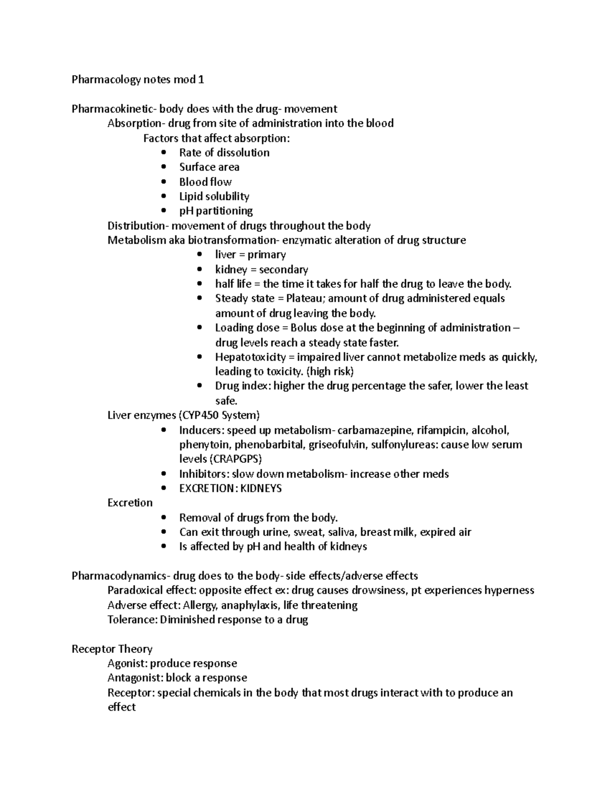 Pharmacology Lecture Notes Module 1: Key Concepts & Definitions - Studocu