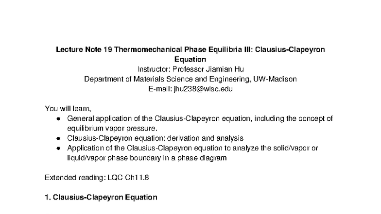 Lecture Note 19: Thermomechanical Phase Equilibria Analysis - Studocu
