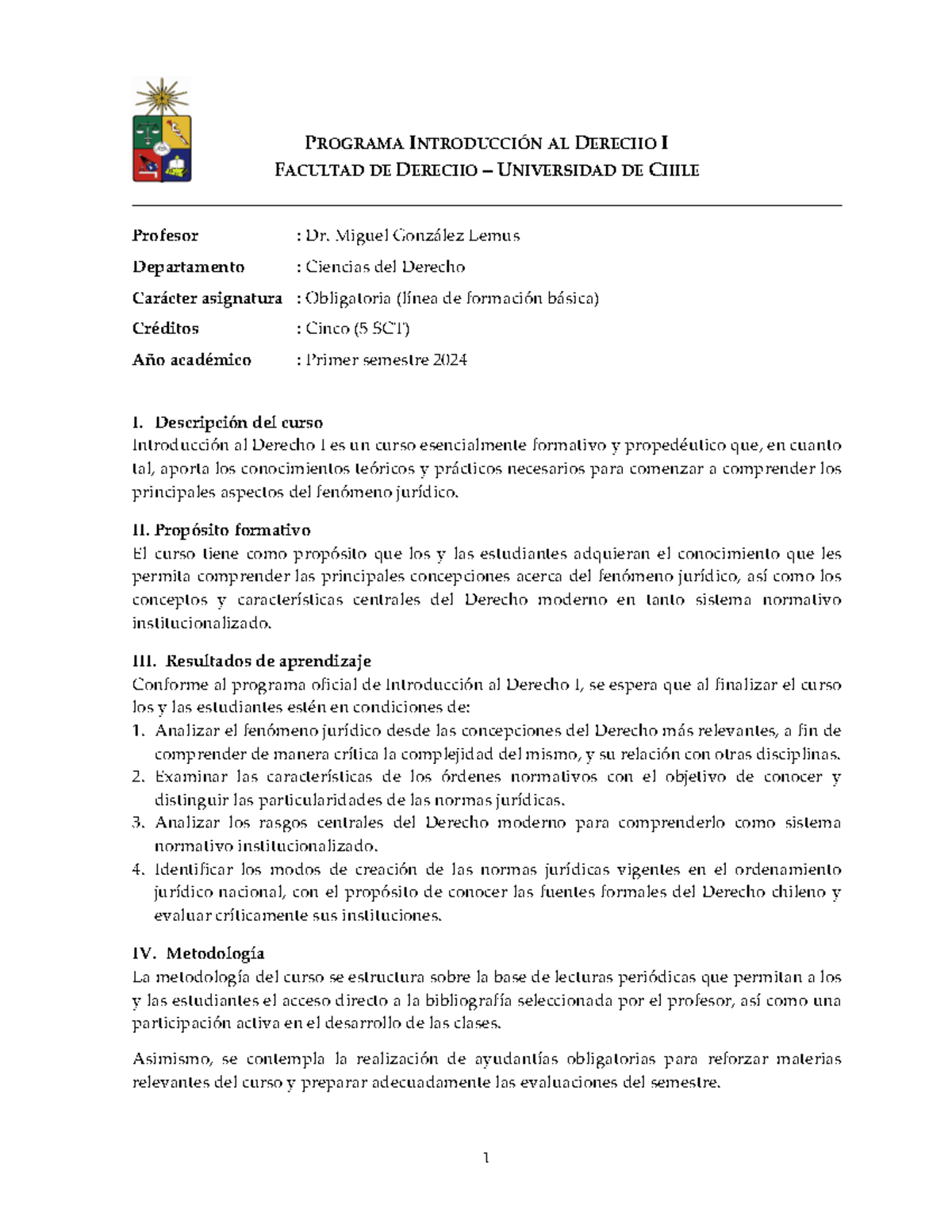 Introducción al Derecho I - Programa y Contenidos (DERECHO 101) - Studocu