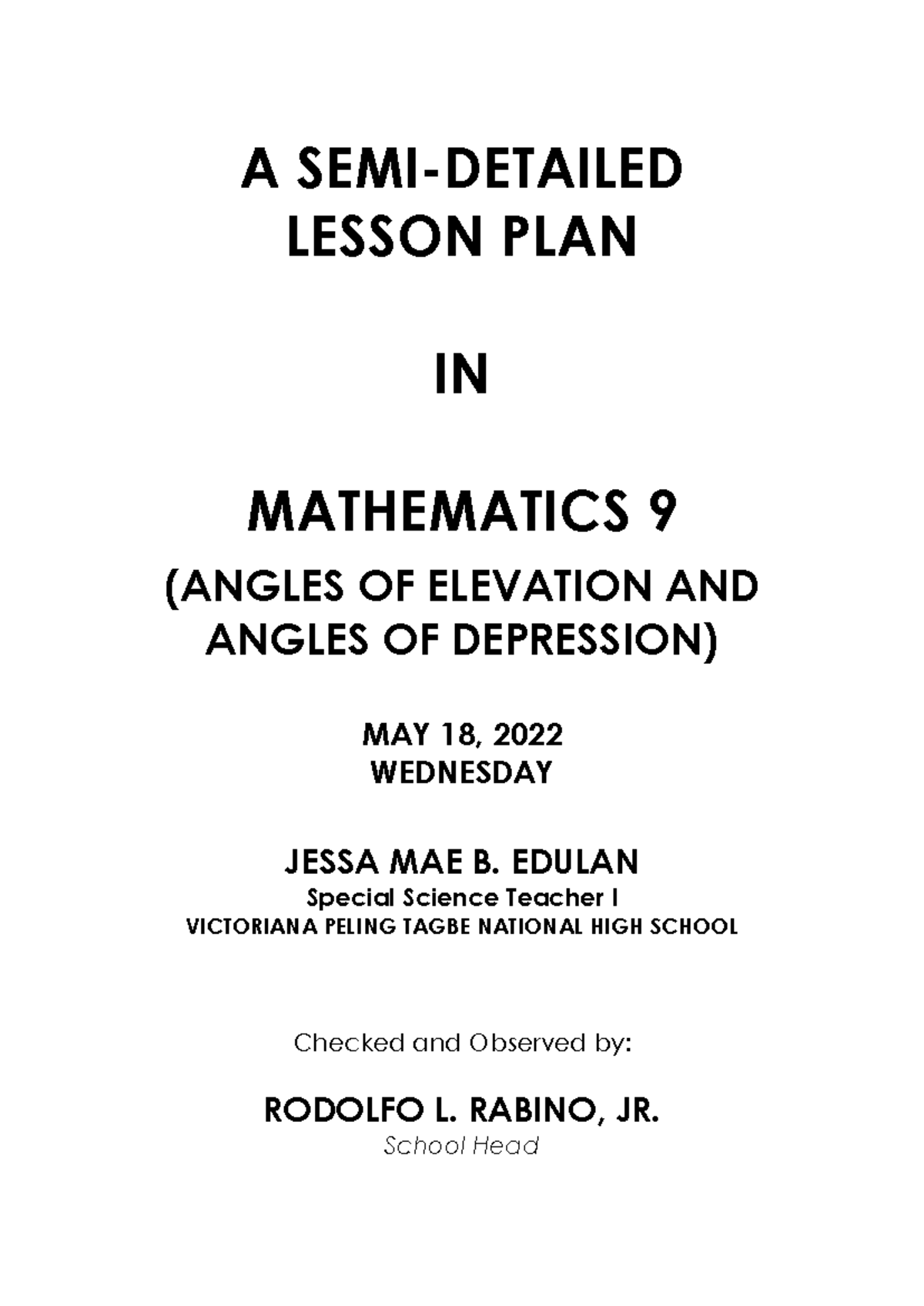 LESSON PLAN MATH 9 (SY 2021-2022) - A SEMI-DETAILED LESSON PLAN IN ...