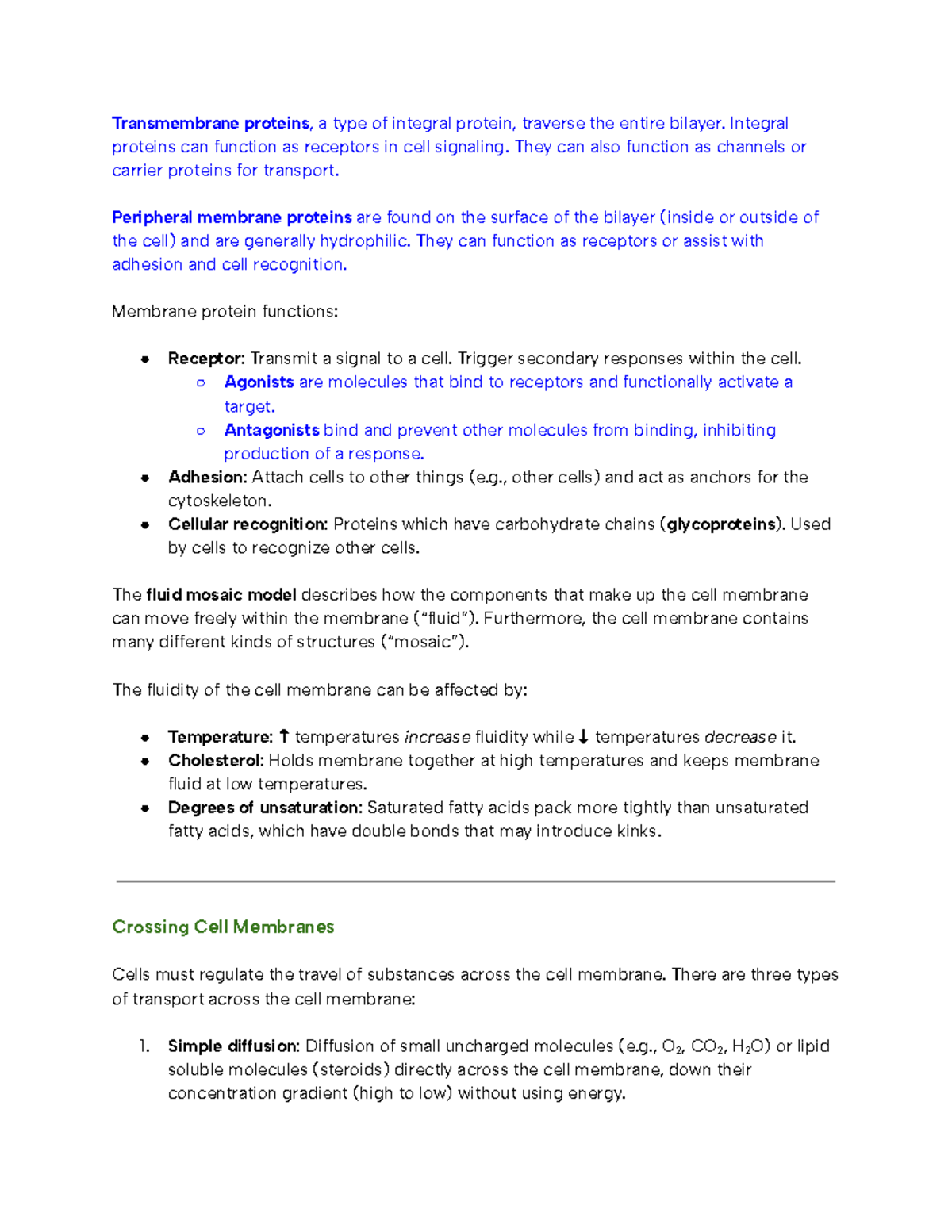 Bio 1A Unit 1: Transmembrane Proteins and Cell Membrane Dynamics - Studocu