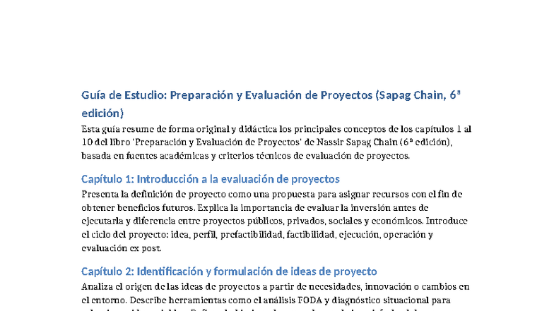 Guía de Estudio: Evaluación de Proyectos (Sapag Chain, 6ª ed.) - Studocu