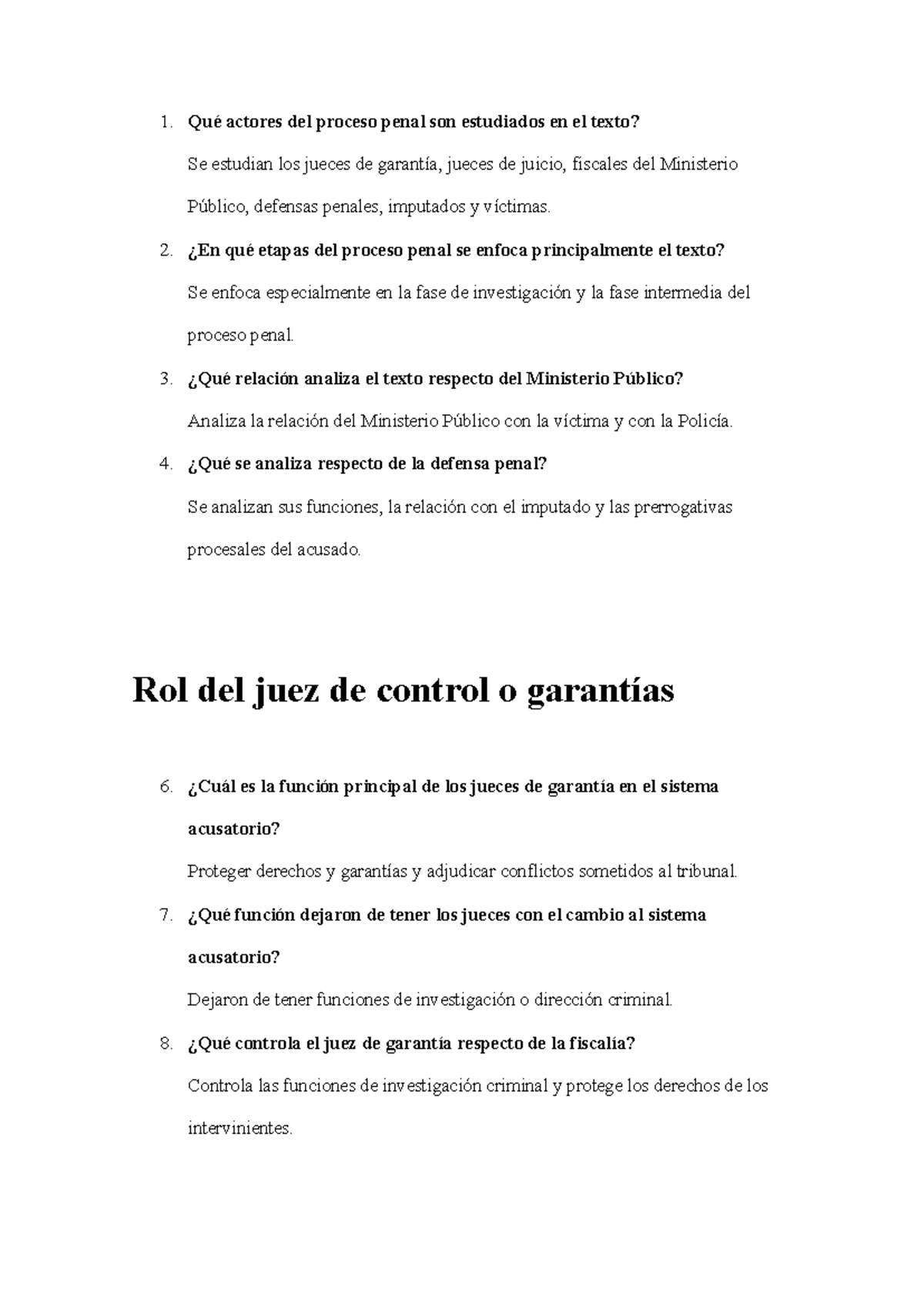 Cuestionario sobre Actores y Etapas del Proceso Penal (Cód. 1) - Studocu