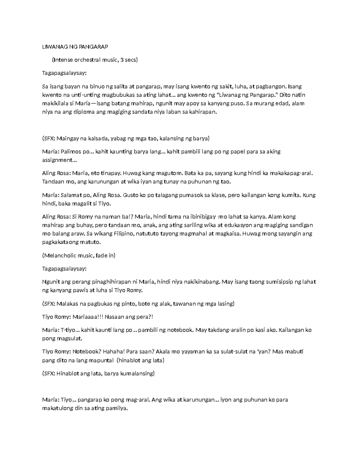 LIWANAG NG PANGARAP: Kwento ni Maria sa RD MATH 1A 2 - Studocu