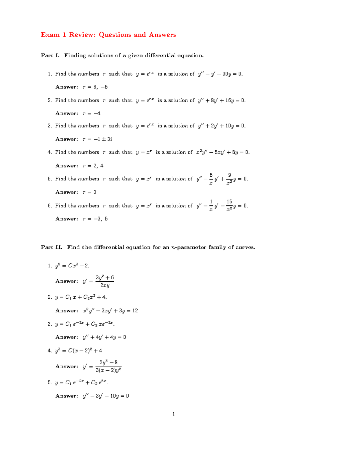 Exam 1 - Differential Equations Practice Questions and Answers - Studocu