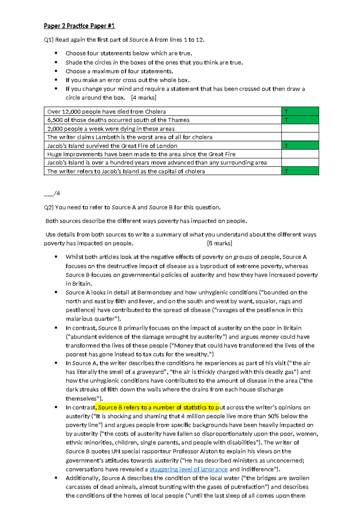 English Language Paper 2: Mark Scheme for Practice Exam Questions - Studocu