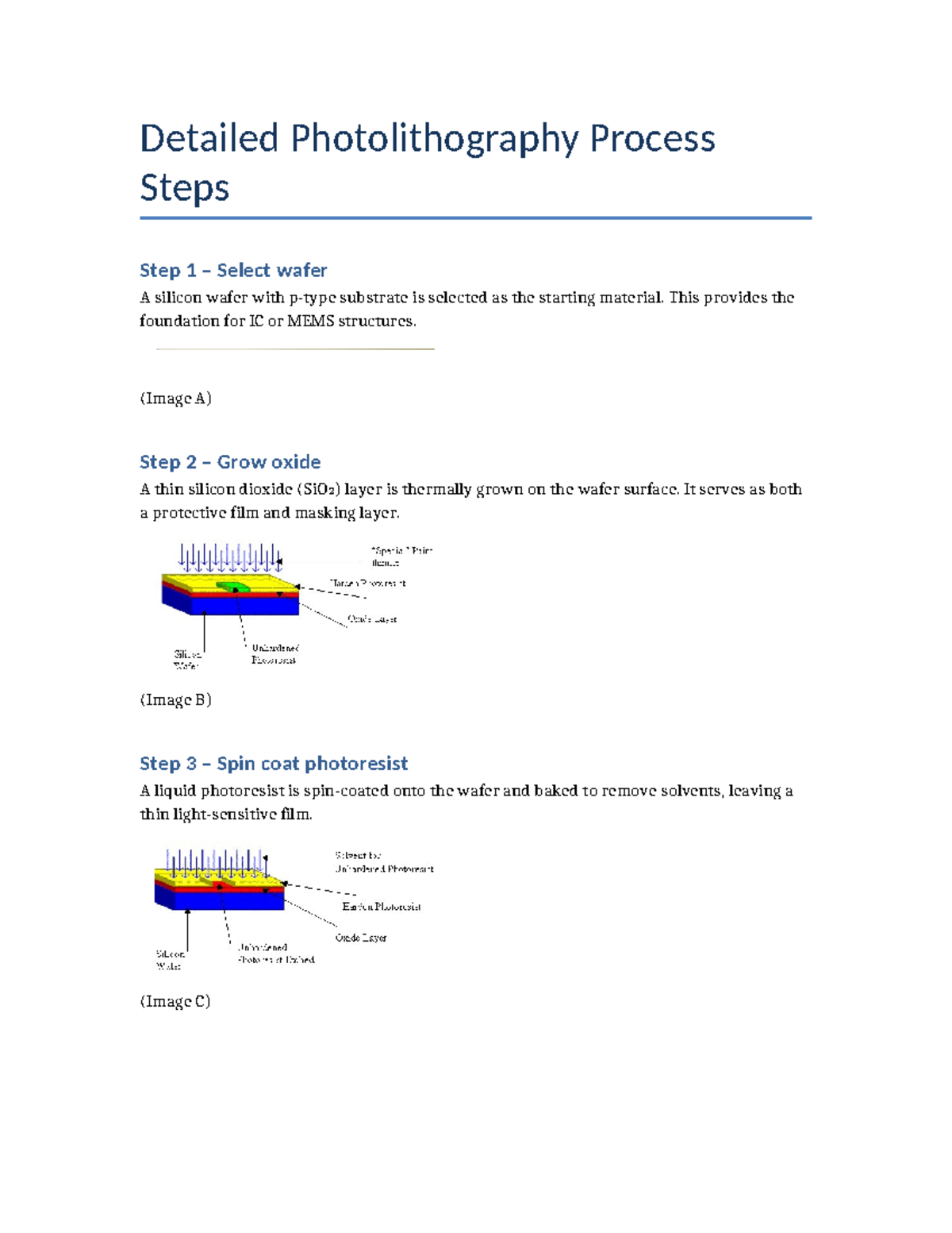 Photolithography Process Steps for IC Fabrication - Studocu