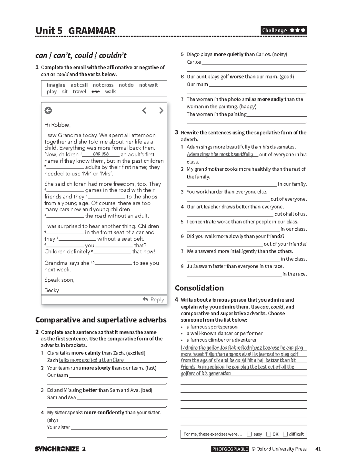 Unit 5 Grammar Challenge: Synchronize 2 TRB Worksheets - Studocu