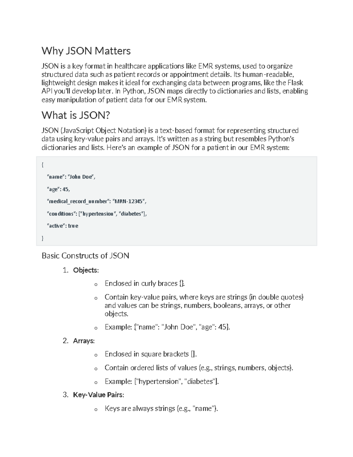 Python Basics for EMR: Variables, Data Types, and JSON Usage - Studocu