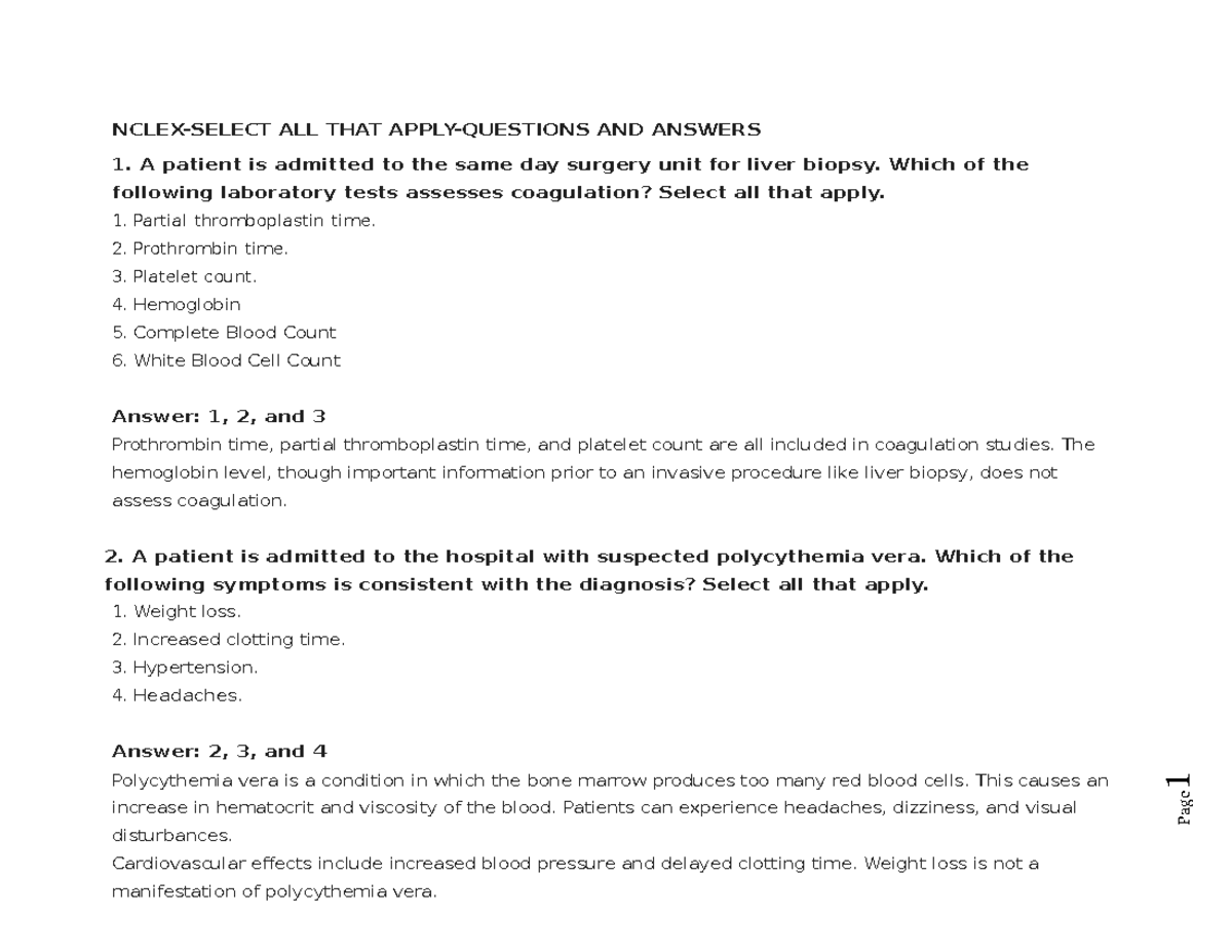 NCLEX SATA Questions & Answers Study Guide - Studocu