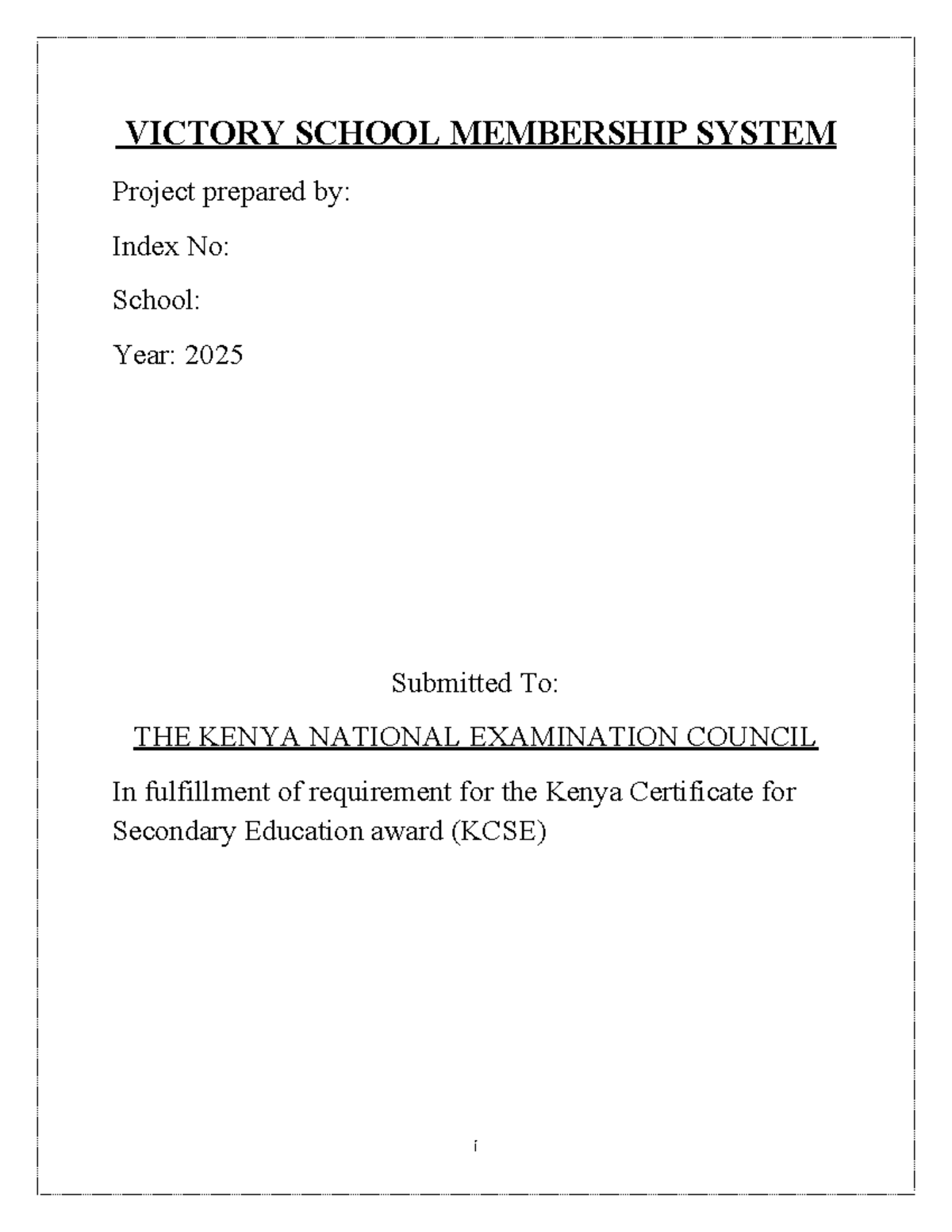 VICTORY SCHOOL MEMBERSHIP SYSTEM Project Report for KCSE 2025 - Studocu