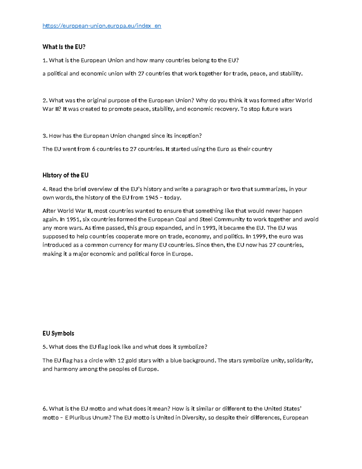 WebQuest Geography - What is the EU? What is the European Union and how ...