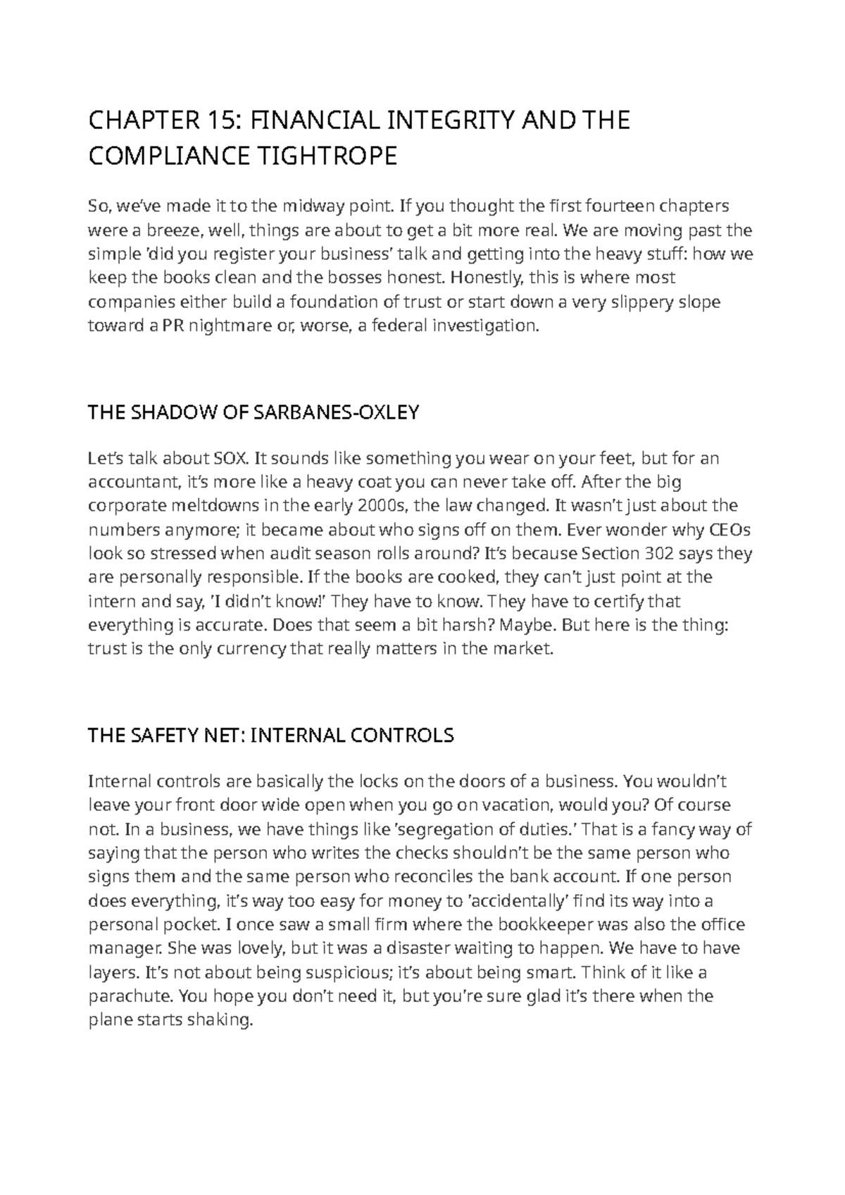 CHAPTER 15: FINANCIAL INTEGRITY & COMPLIANCE TIGHTROPE - Studocu