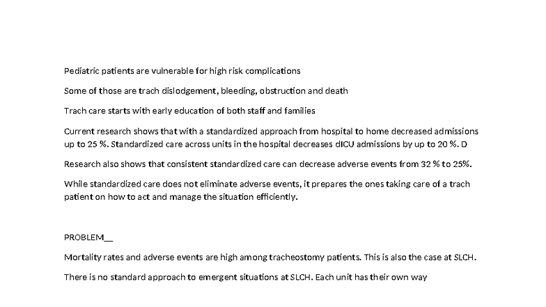 Pediatric Tracheostomy Care: Addressing High-Risk Complications - Studocu