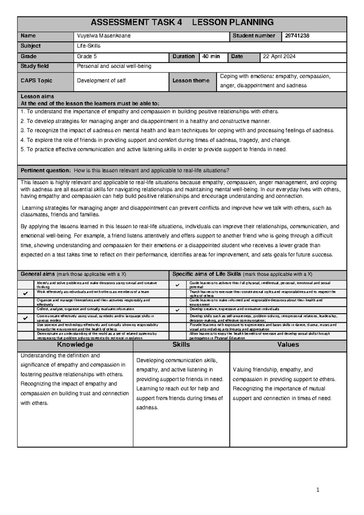Grade 5 Lesson Plan: Coping with Emotions & Building Empathy (29741238 ...