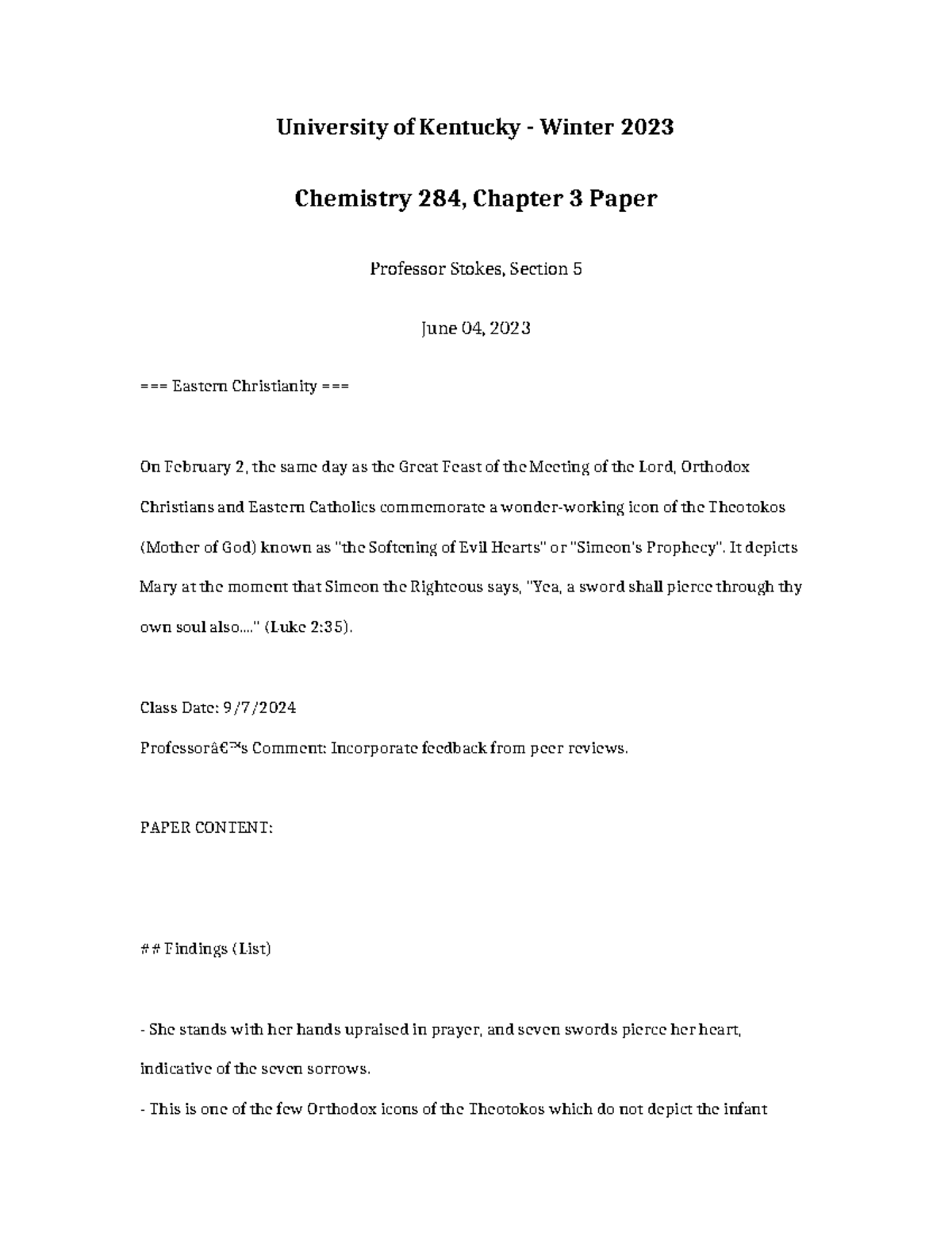 Chemistry 284 Chapter 3 Final Paper on Eastern Christianity - Studocu