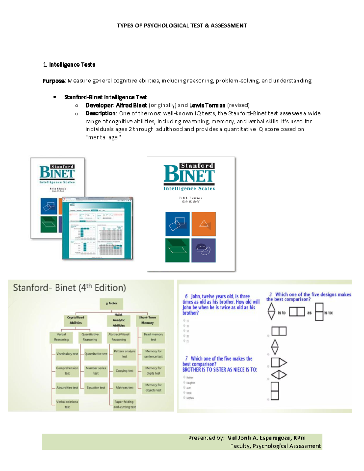 Psych-313: Types of Psychological Tests and Assessments - Studocu
