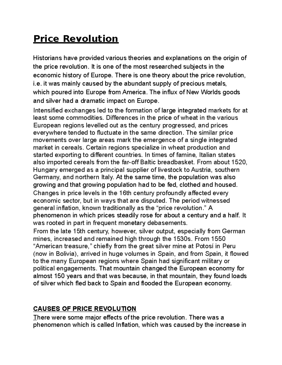 Price Revolution: Economic Impact and Causes in European History - Studocu