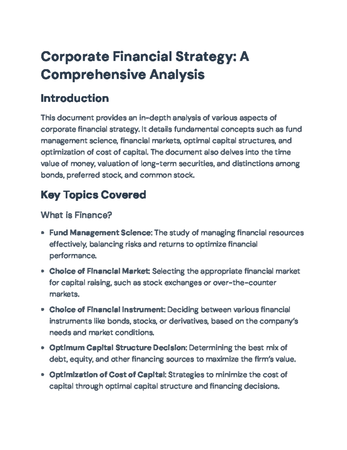 Corporate Financial Strategy Analysis: Key Concepts & Valuation ...