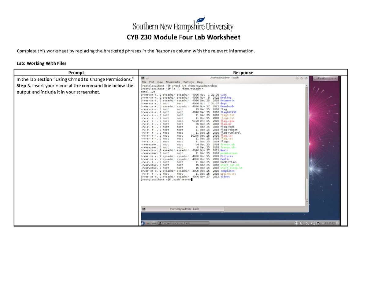CYB 230 Module Four Lab: Working with Permissions and Log Analysis - Studocu