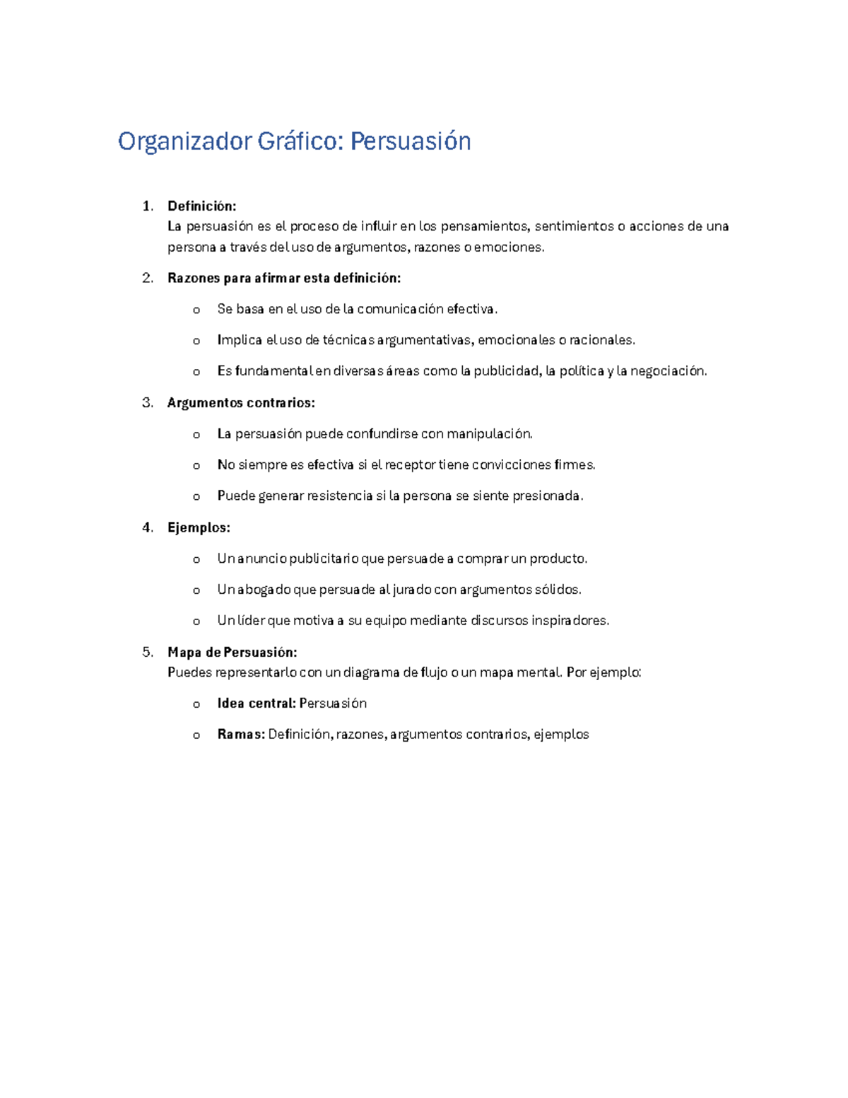 Organizador gráfico sobre la persuasión: definición y ejemplos - Studocu
