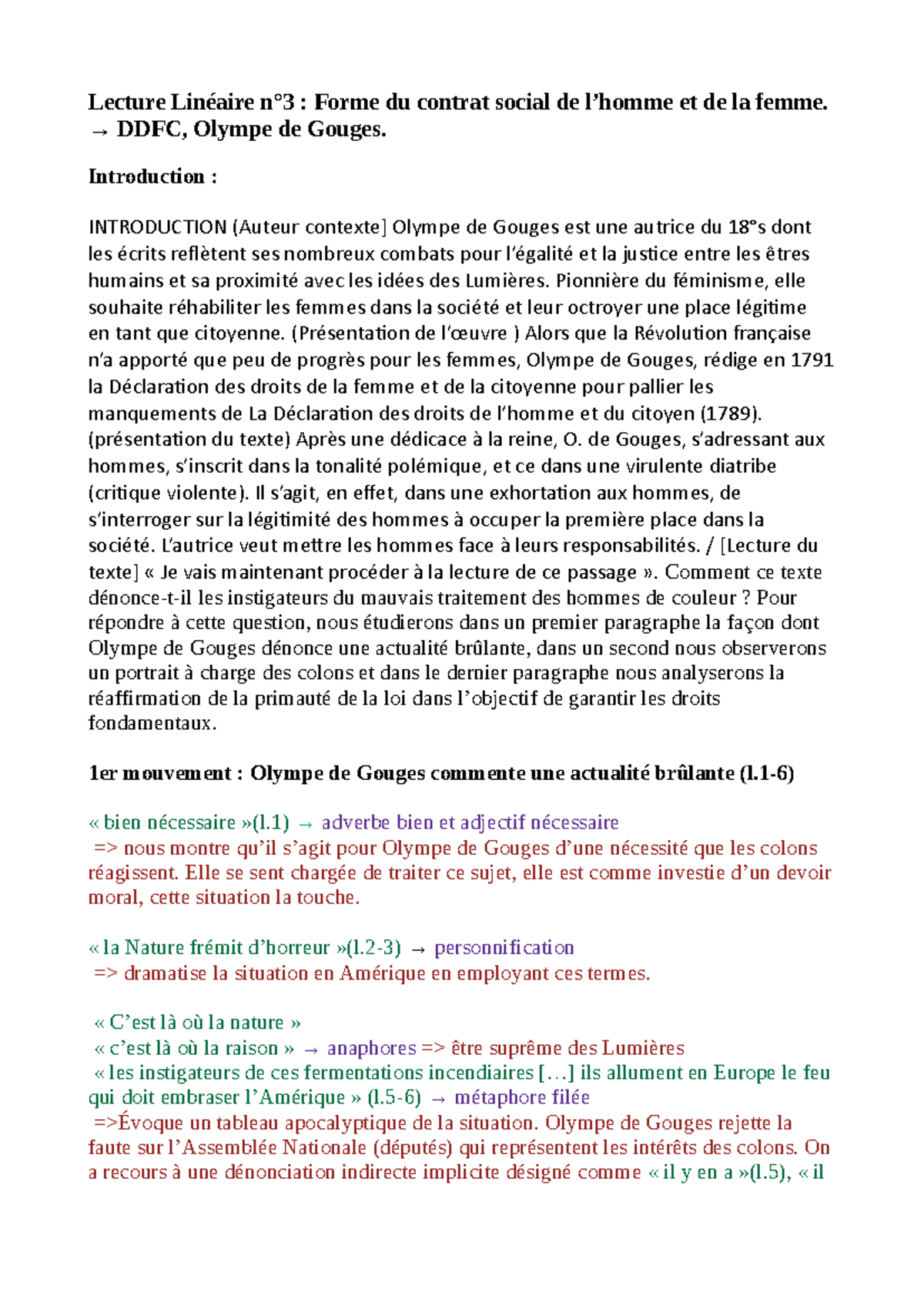 LLN3 Od G - Lecture sur Olympe de Gouges et le Contrat Social - Studocu