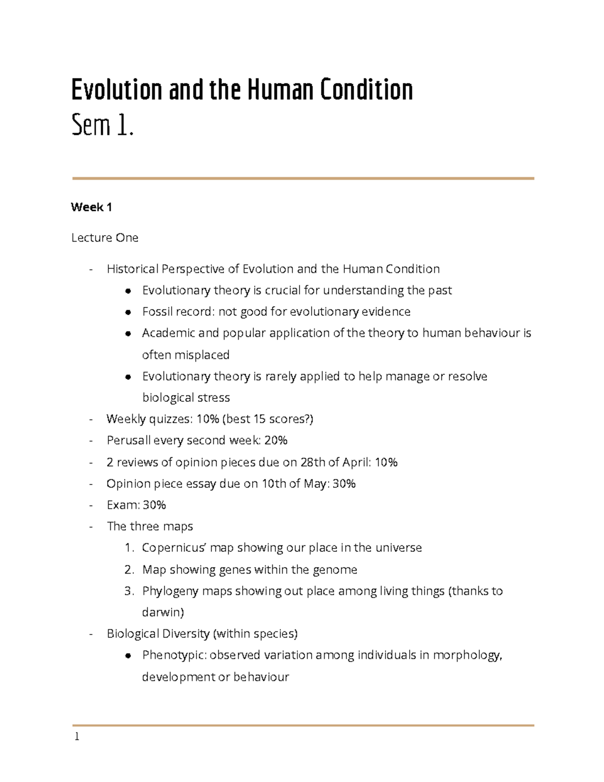 Evolution and the Human Condition - lecture 1 - Evolution and the Human ...