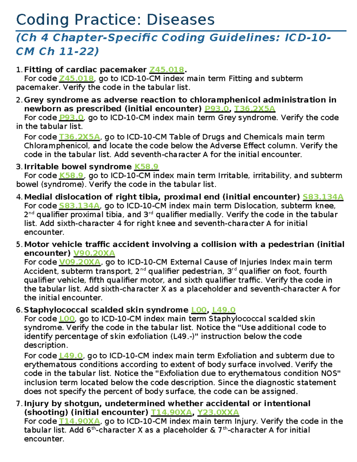 Chapter 4 ICD-10-CM Coding Practices for Diseases and Conditions - Studocu