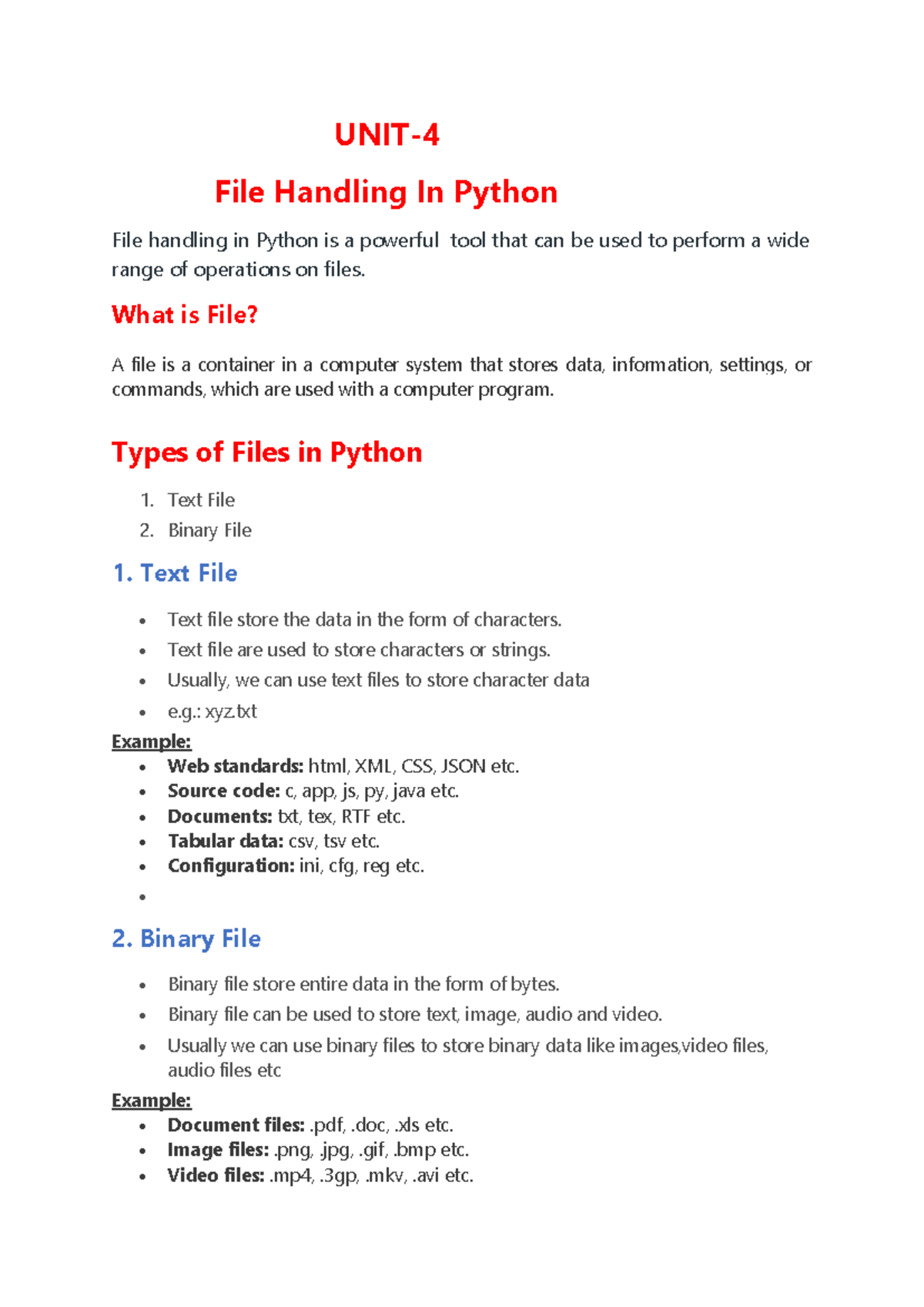 UNIT-4-Python: Comprehensive Guide to File Handling and OOP Concepts ...