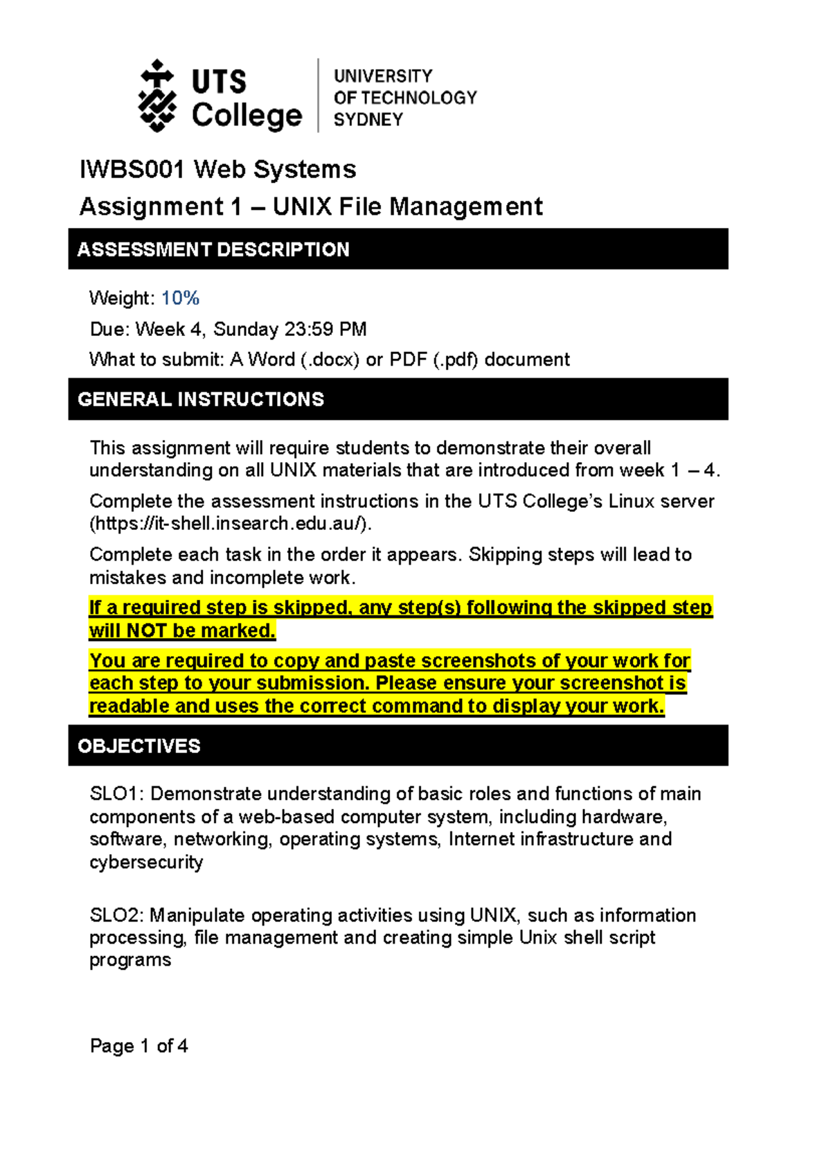 IWBS001 Web Systems Assignment 1: UNIX File Management Guide - Studocu
