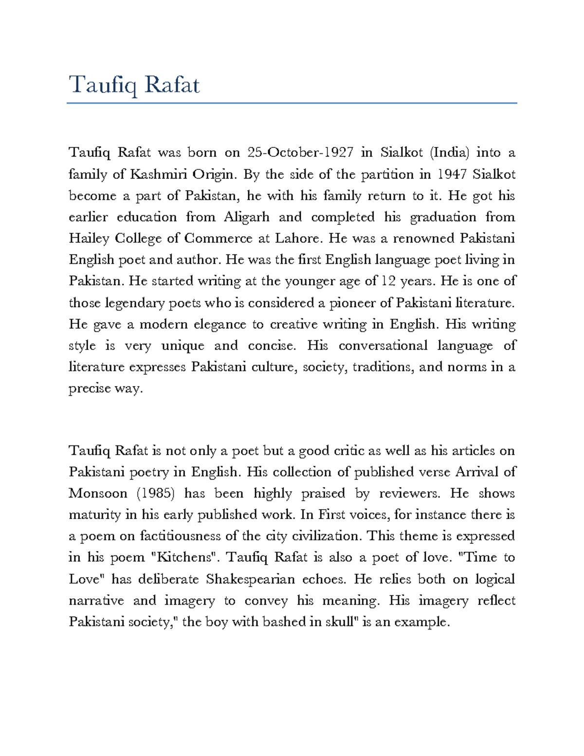 Taufiq Rafat's "Arrival of the Monsoon": Poetry Analysis and Insights ...