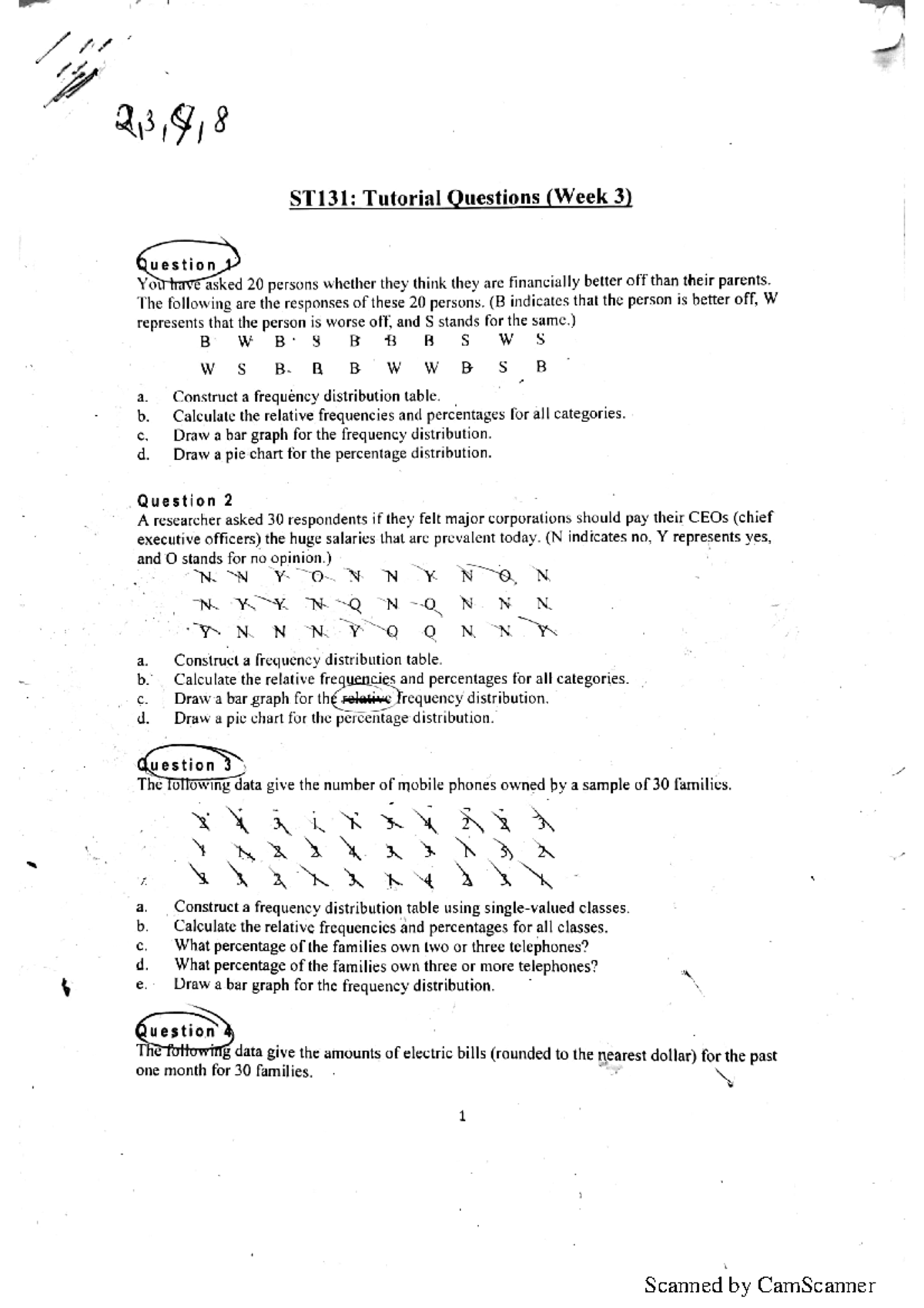 Tutorial (Week 3) -Sols - 23,818 ST131: Tutorial Questions (Week 3 ...