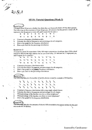 Tutorial Sheet (Week 8) - ST131: Tutorial Questions (Week 8) The following table lists certain ...
