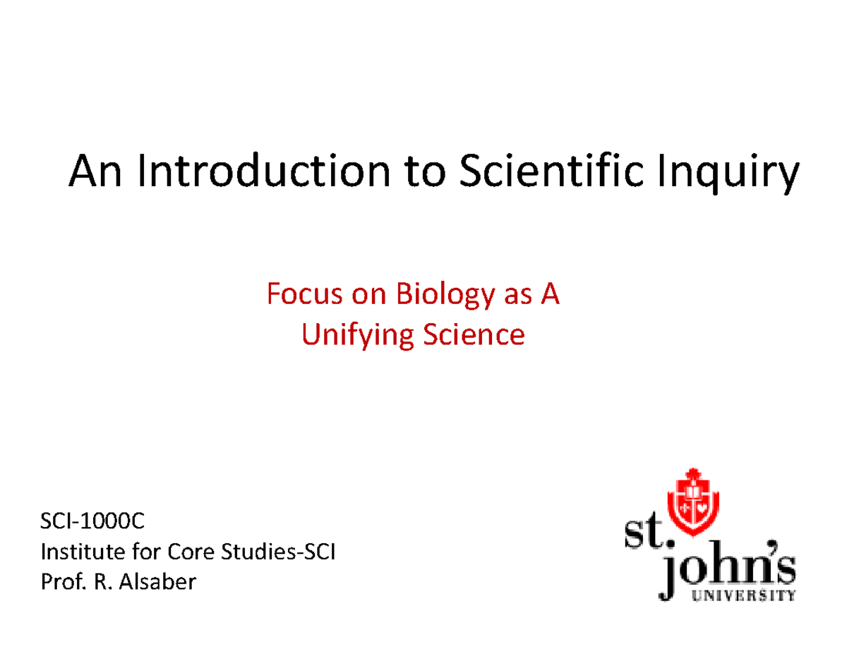 An Introduction to Scientific Inquiry: Focus on Biology SCI-1000C - Studocu