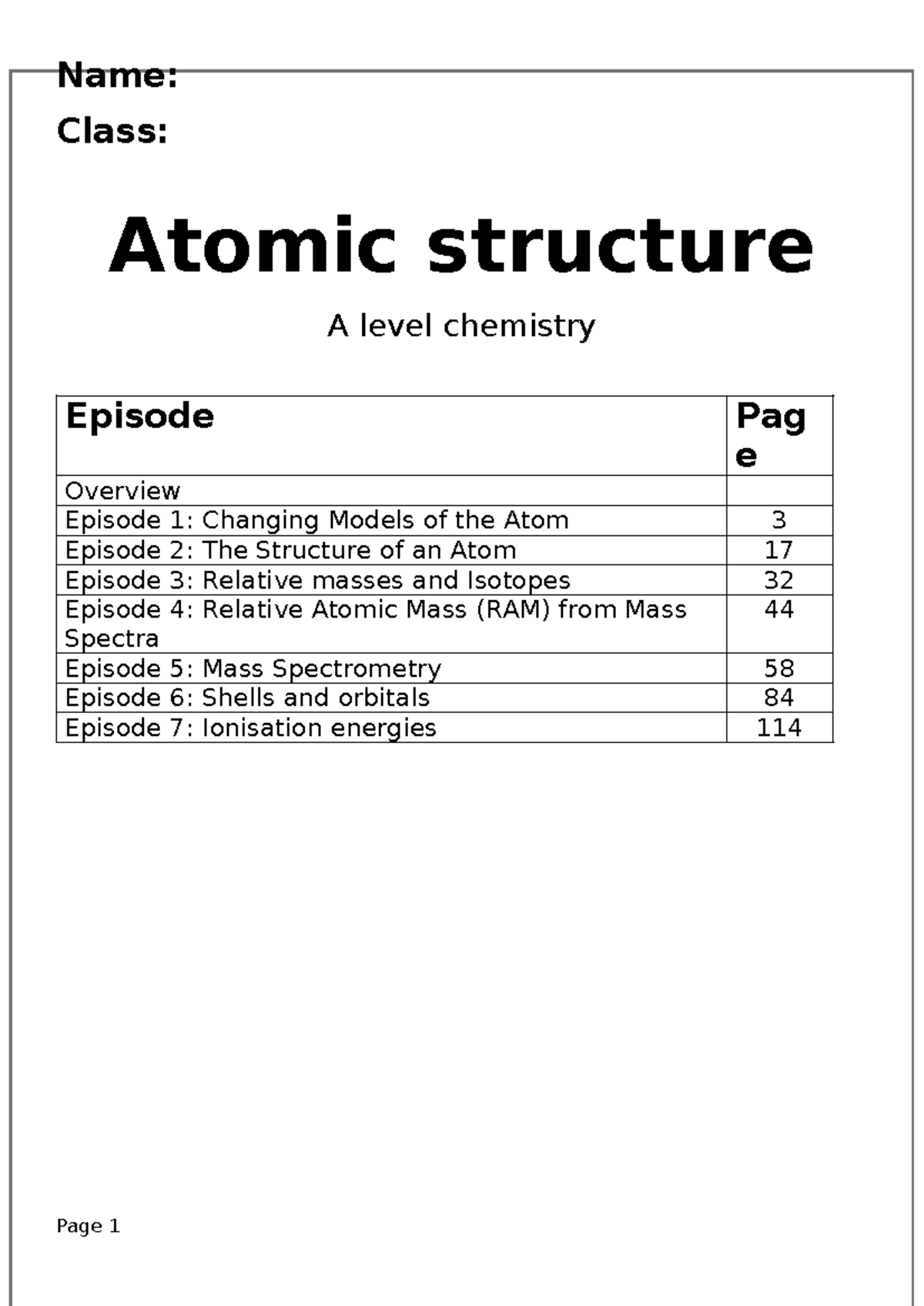 A Level Chemistry: Atomic Structure Overview and Key Concepts - Studocu